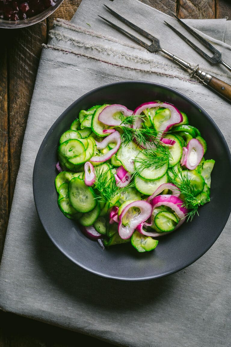 Swedish Cucumber Salad with Red Onion and Dill - Nerds with Knives