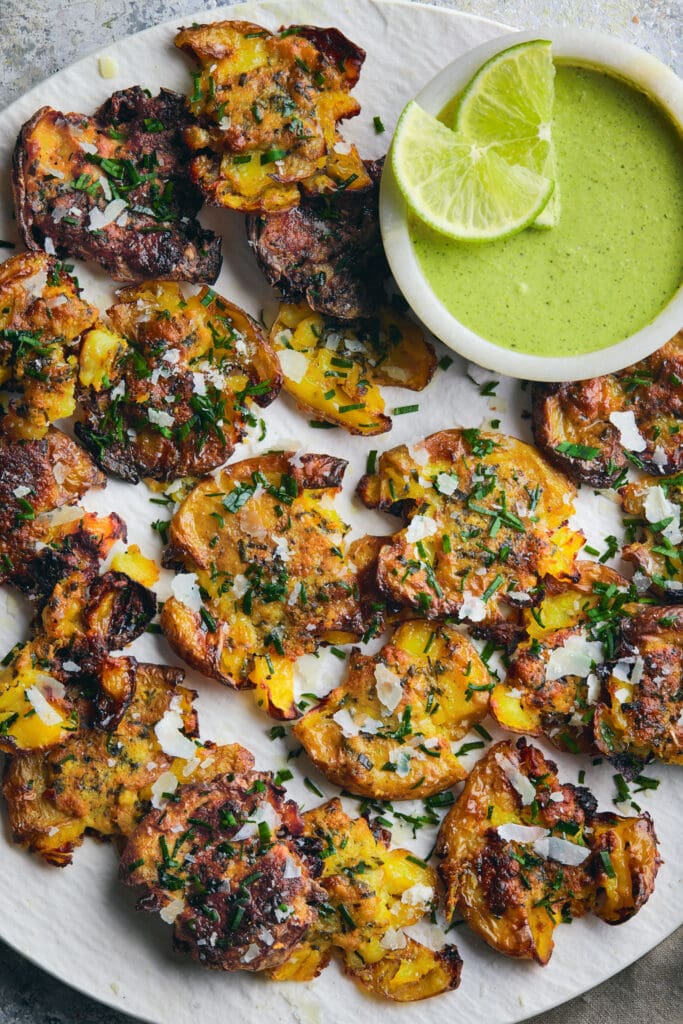 Ultra Crispy Garlic-Parmesan Smashed Potatoes - Nerds with Knives